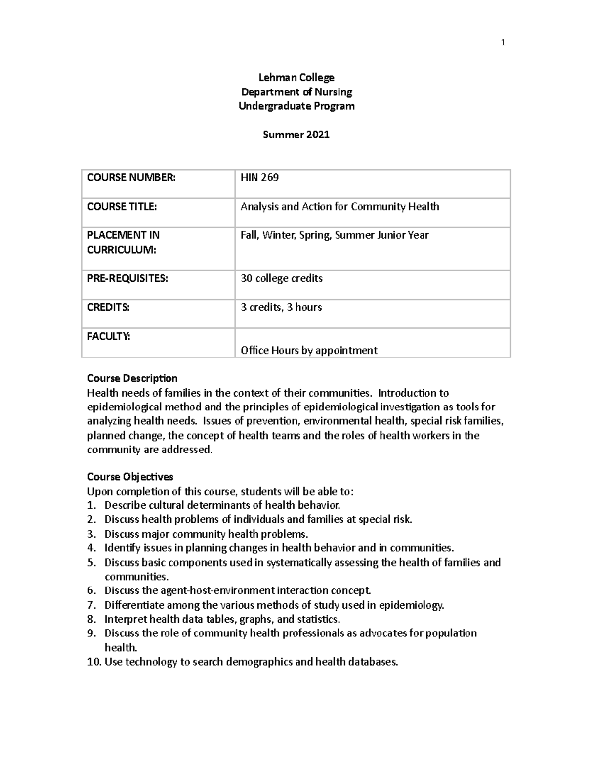 HIN 269 Summer 2021: Community Health Analysis & Action Overview - Studocu