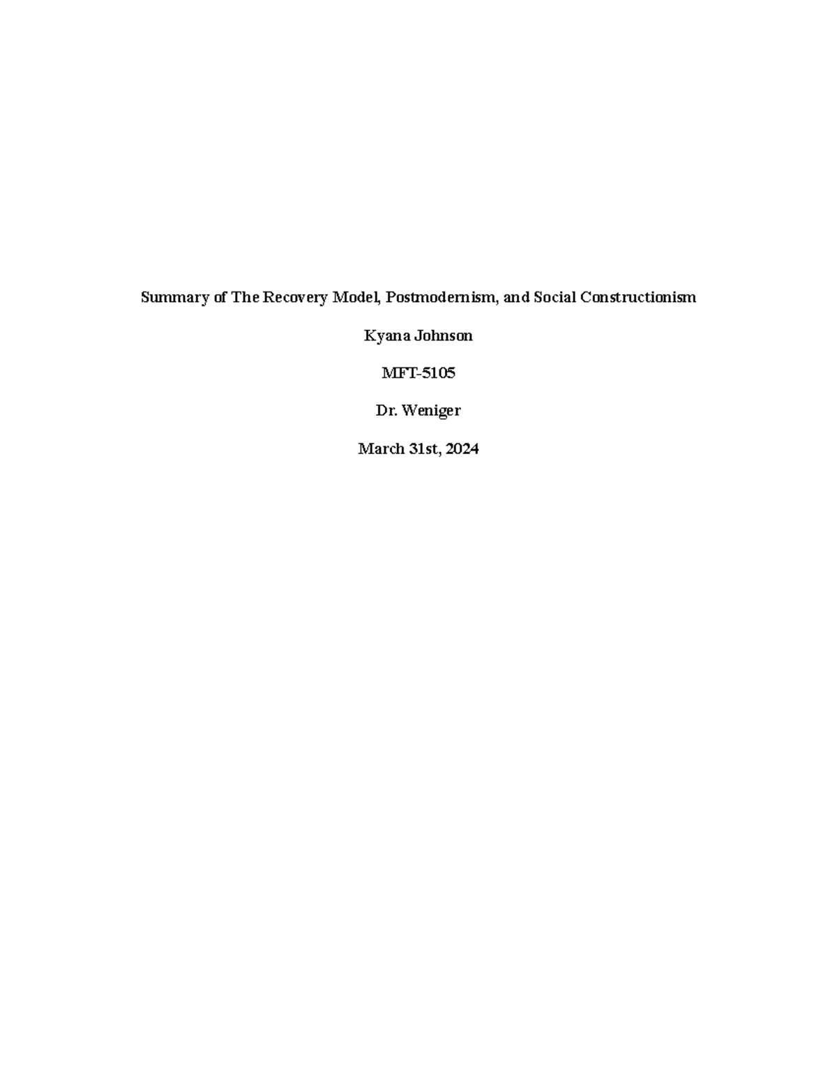 MFT Case Study: Summary of Postmodernism & Social Constructionism - Studocu