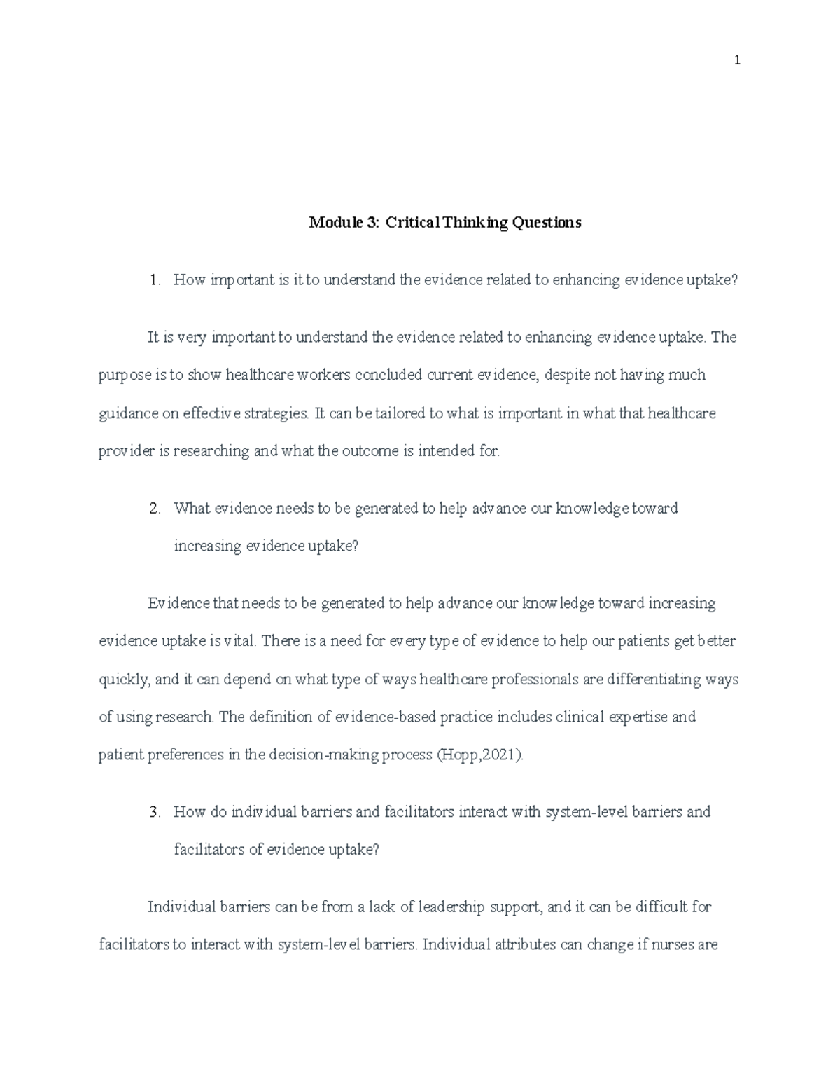 Module 3 CT Questions - 1 Module 3: Critical Thinking Questions How ...