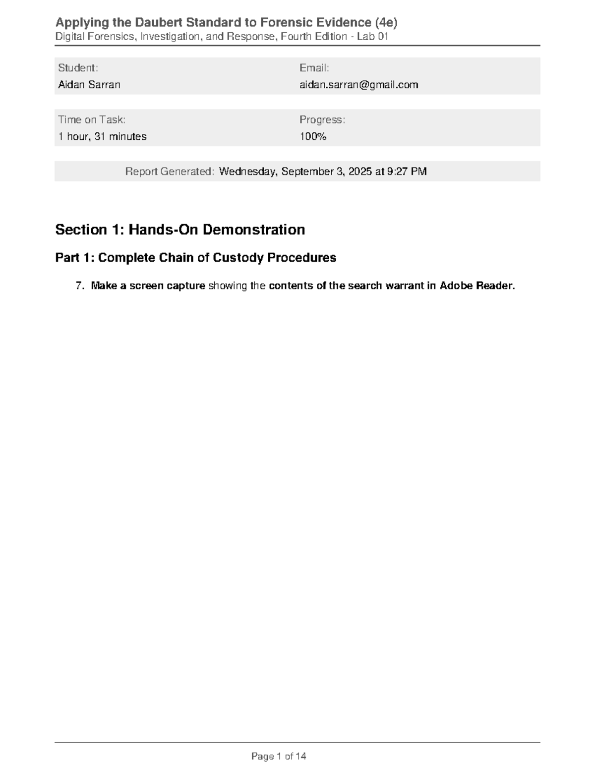 Applying the Daubert Standard to Forensic Evidence (4e) Lab 01 Report ...
