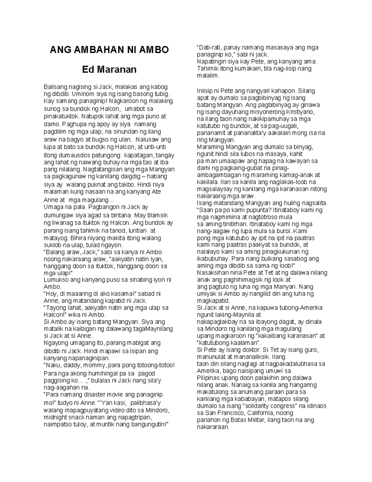104595954 Ang Ambahan Ni Ambo - ANG AMBAHAN NI AMBO Ed Maranan Balisang ...