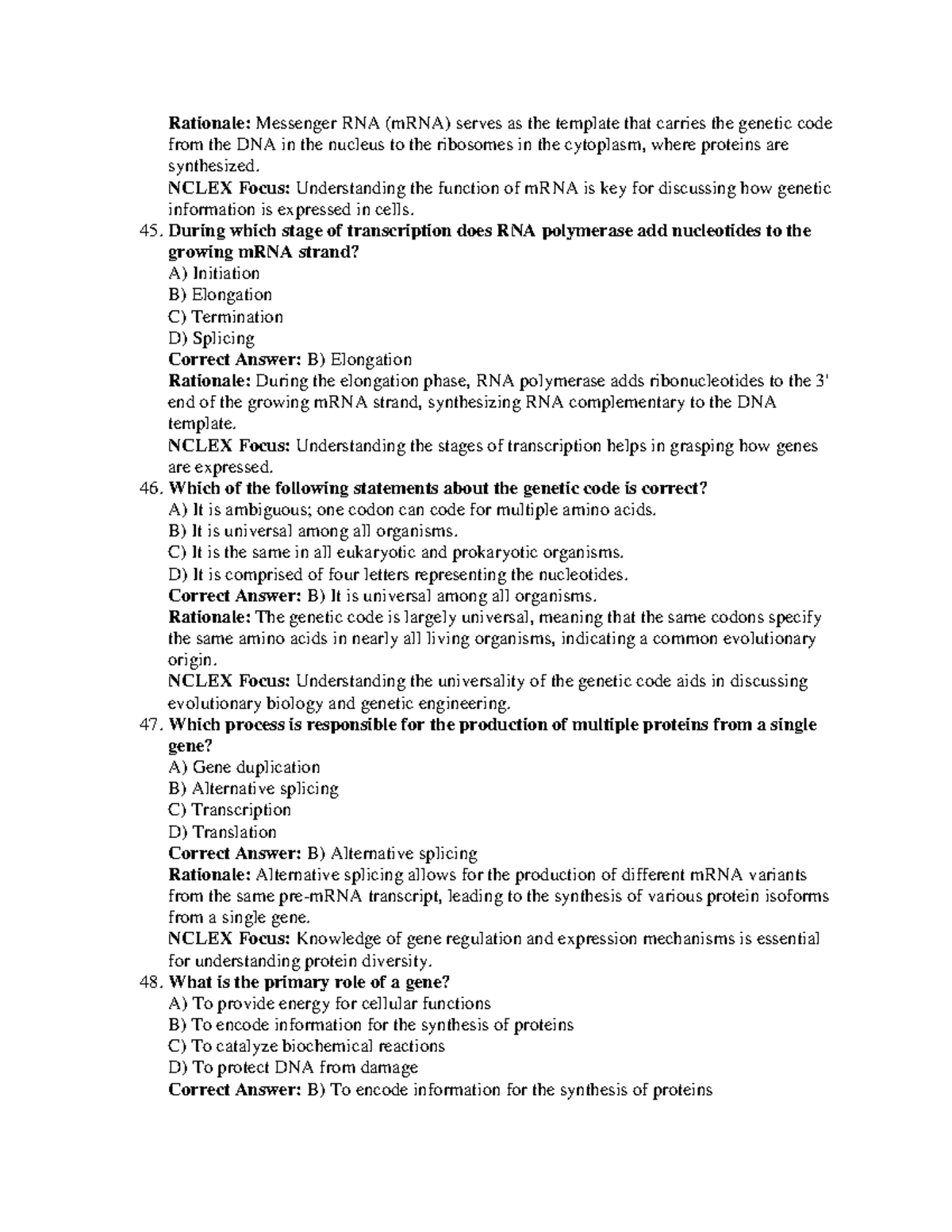 Genetics Test Bank: mRNA Function & Genetic Code (2024) - Studocu