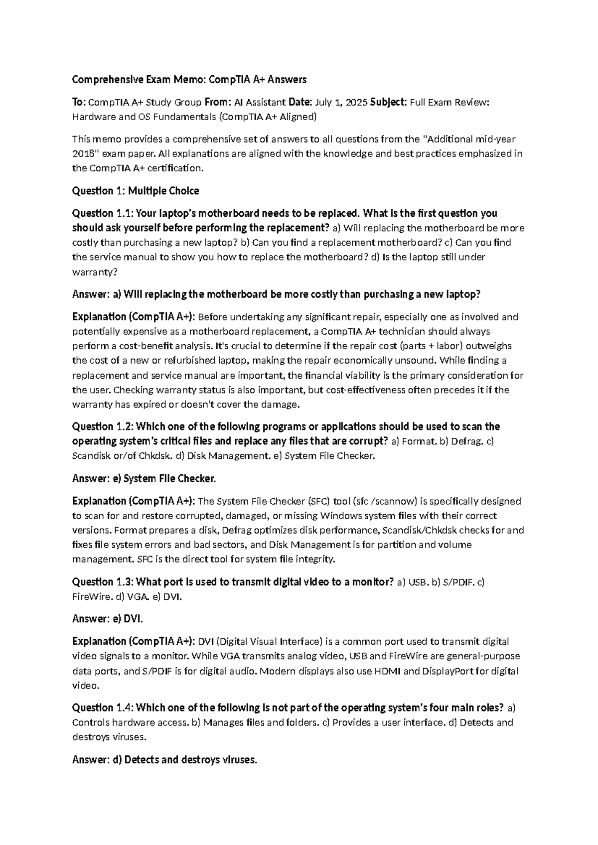 Comprehensive Exam Review: Hardware & OS Fundamentals (CSIQ 1553) - Studocu