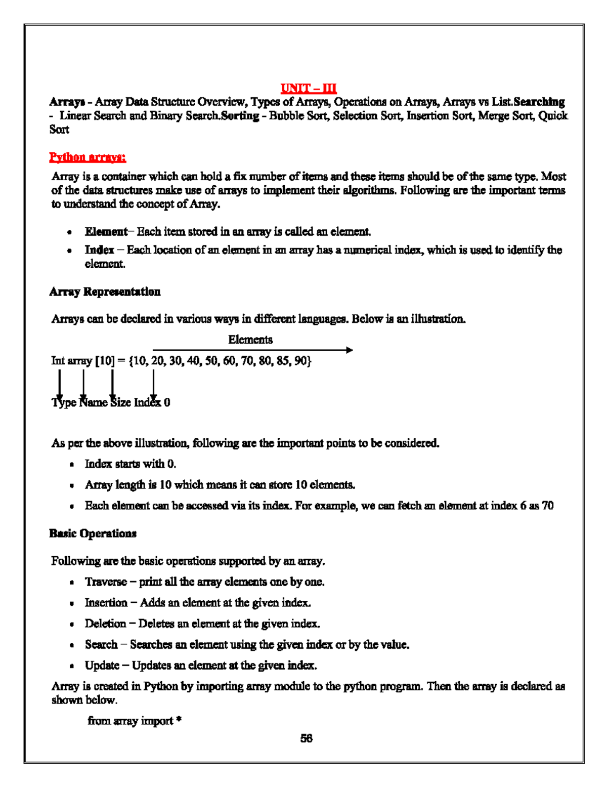 Unit 2 Part 1 - Arrays: Overview, Operations, and Comparisons - Studocu