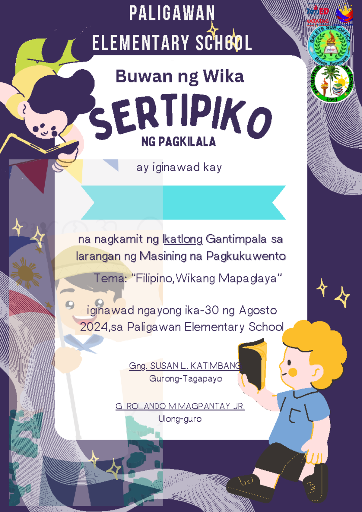 Sertipiko - sample certificates - S E R TIPIK O ay iginawad kay na ...