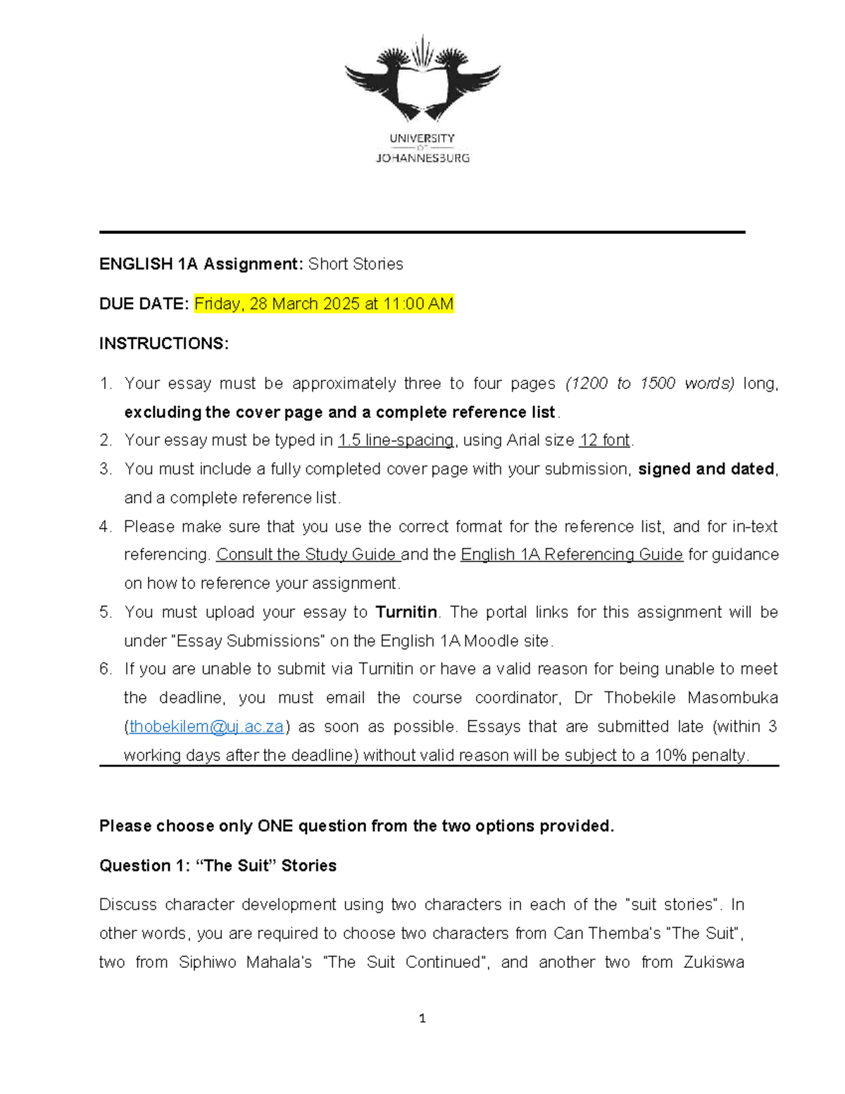 ENG 1A Essay 1: Analyzing Character Development in Short Stories - Studocu