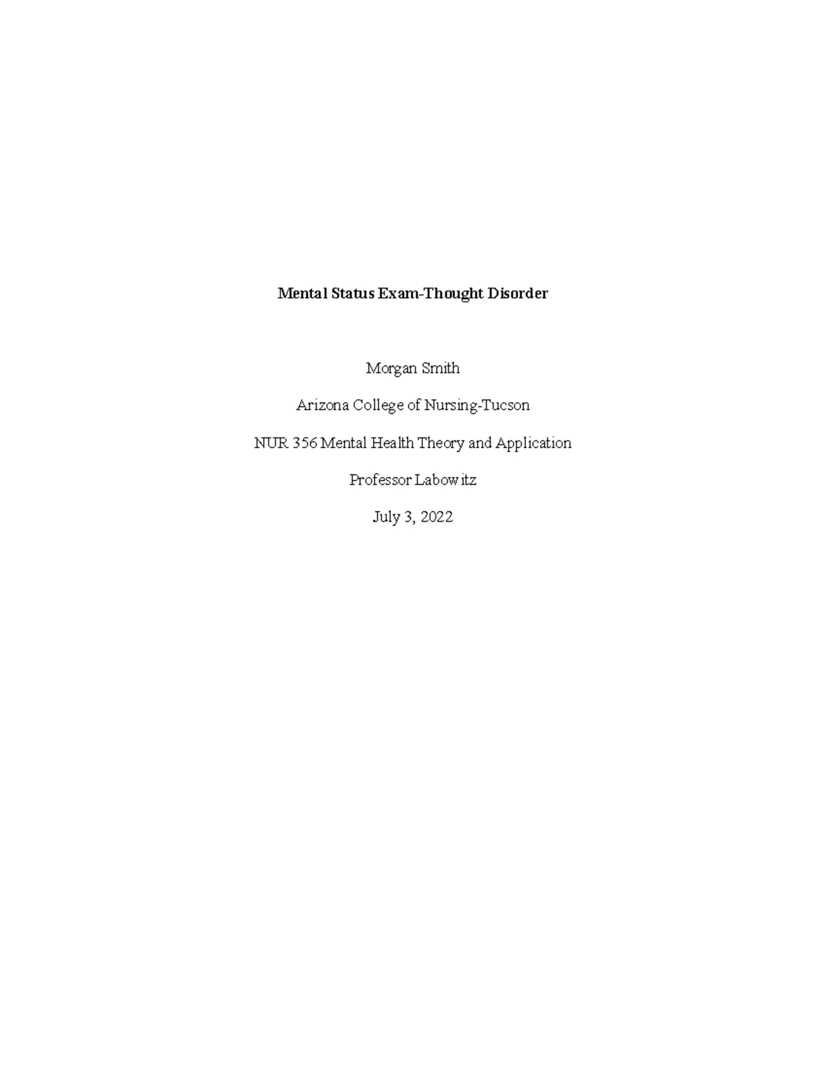MSE Form for Andy - Brief Mental Status Exam (MSE) - Studocu