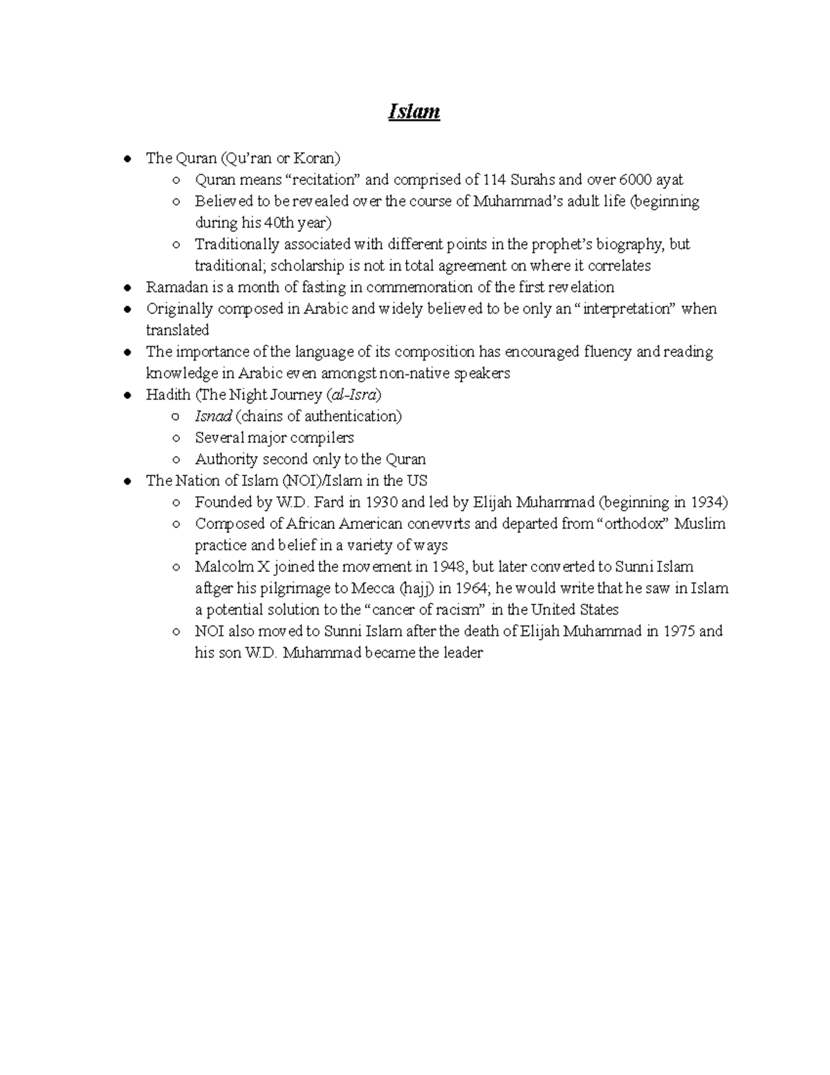 Islam Lecture Notes: Key Concepts & Historical Insights - Prof. Fraser ...