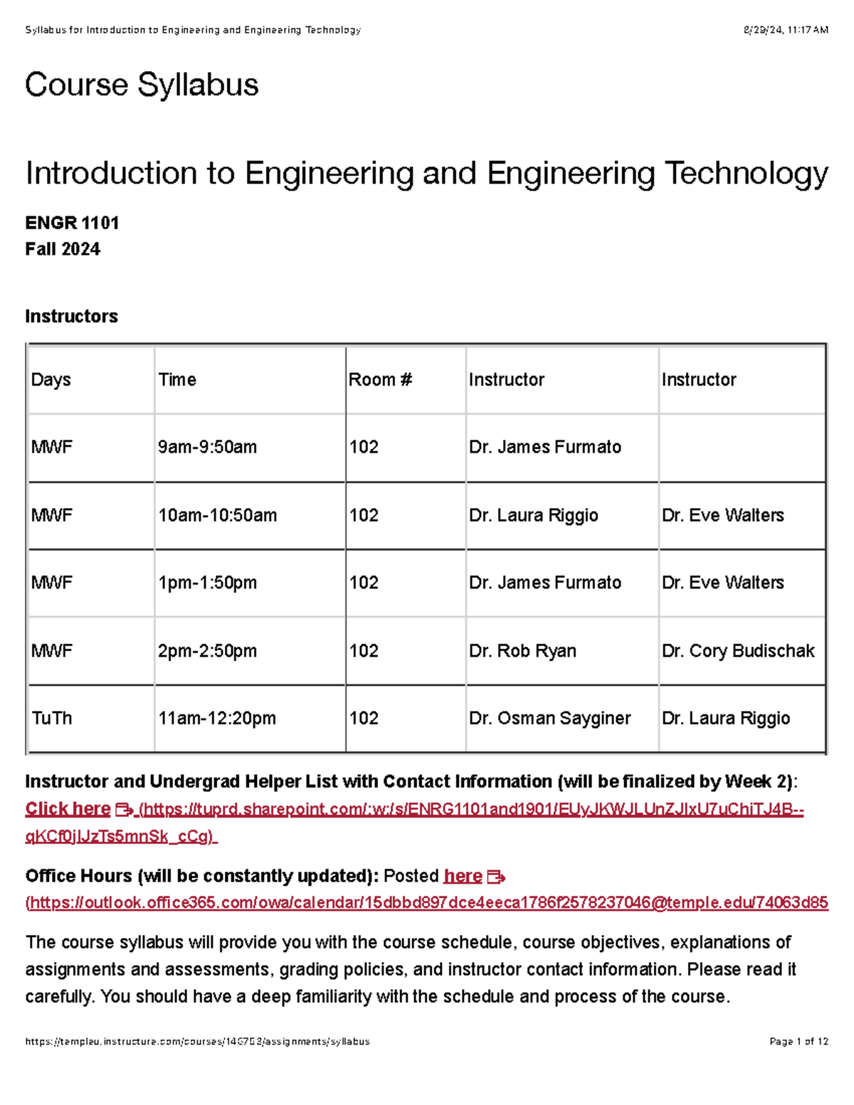 Syllabus for Introduction to Engineering and Engineering Technology ...