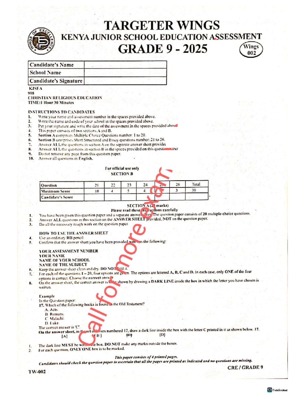 G9 CRE Assessment 2025 - Targeter Wings Junior School - Studocu