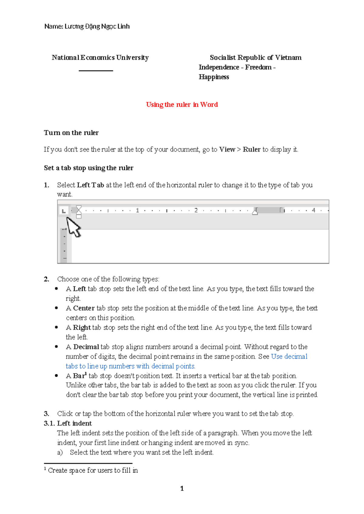 Using the Ruler in Word: Tab Stops and Indents Guide (NEU) - Studocu