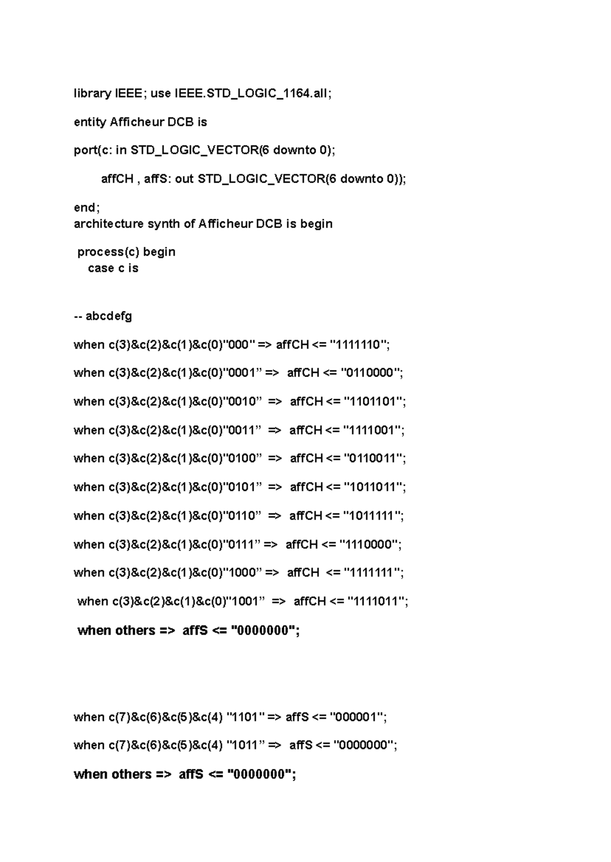 Script vhdl - library IEEE; use IEEE.STD_LOGIC_1164; entity Afficheur ...