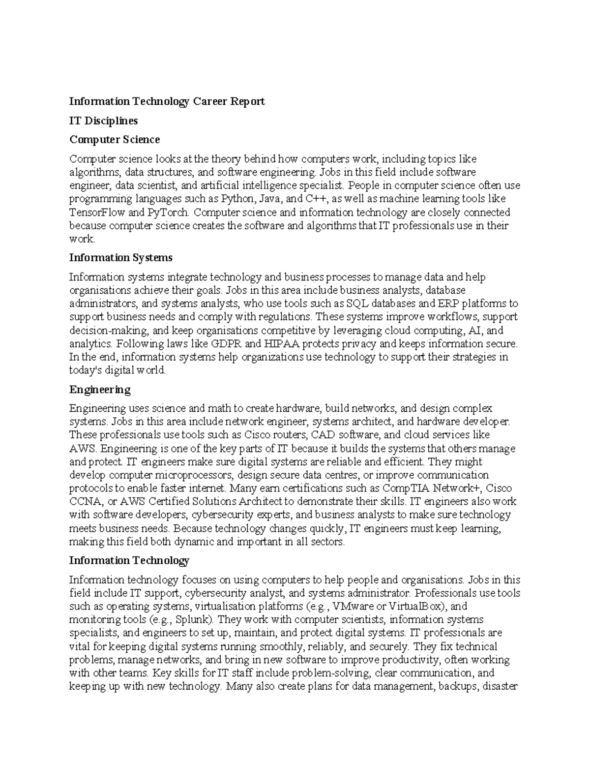 IT Career Report: Disciplines in Computer Science & Information Tech ...