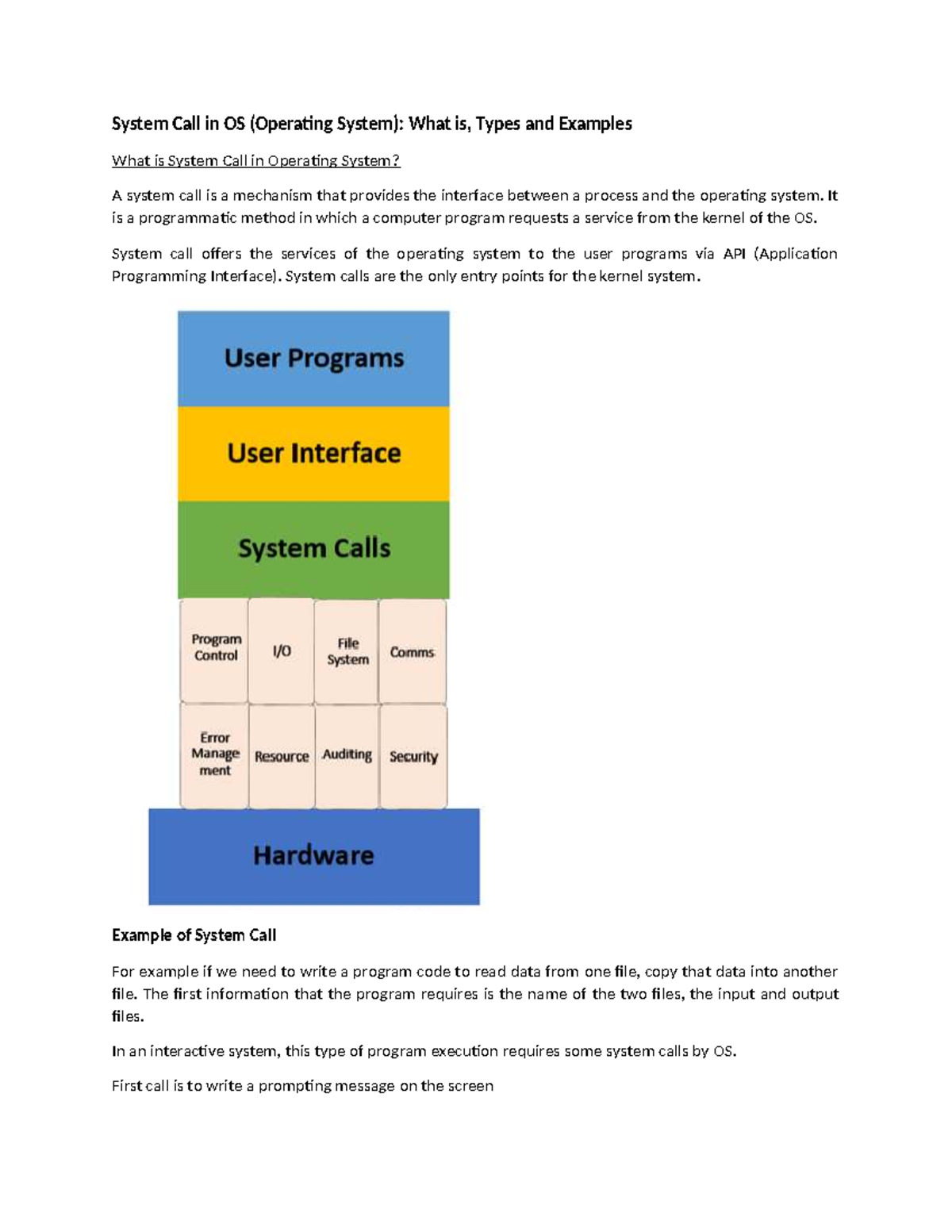 system call with its types - System Call in OS (Operating System): What is, Types and Examples ...