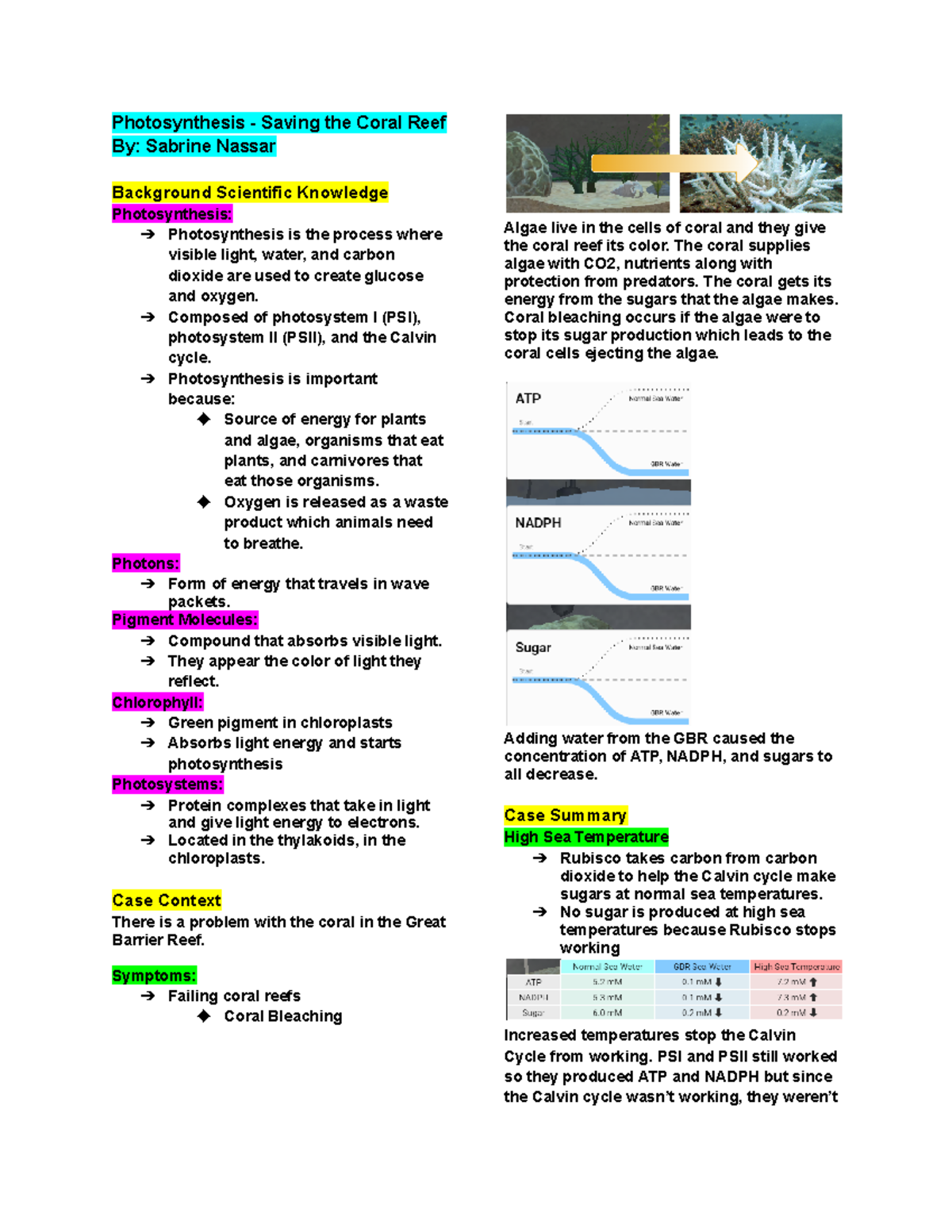 Photosynthesis Gizmo - Case Study - Photosynthesis - Saving the Coral ...