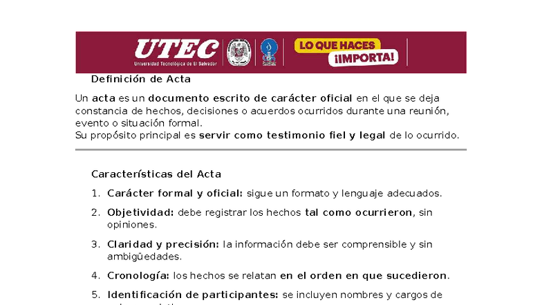 Definición y Estructura del Acta: Guía Completa - Studocu