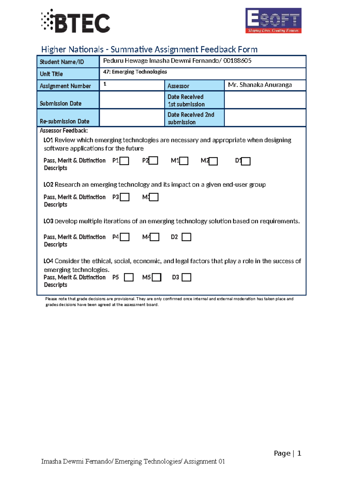 Unit 47: Emerging Technologies - Summative Assignment Feedback for ...