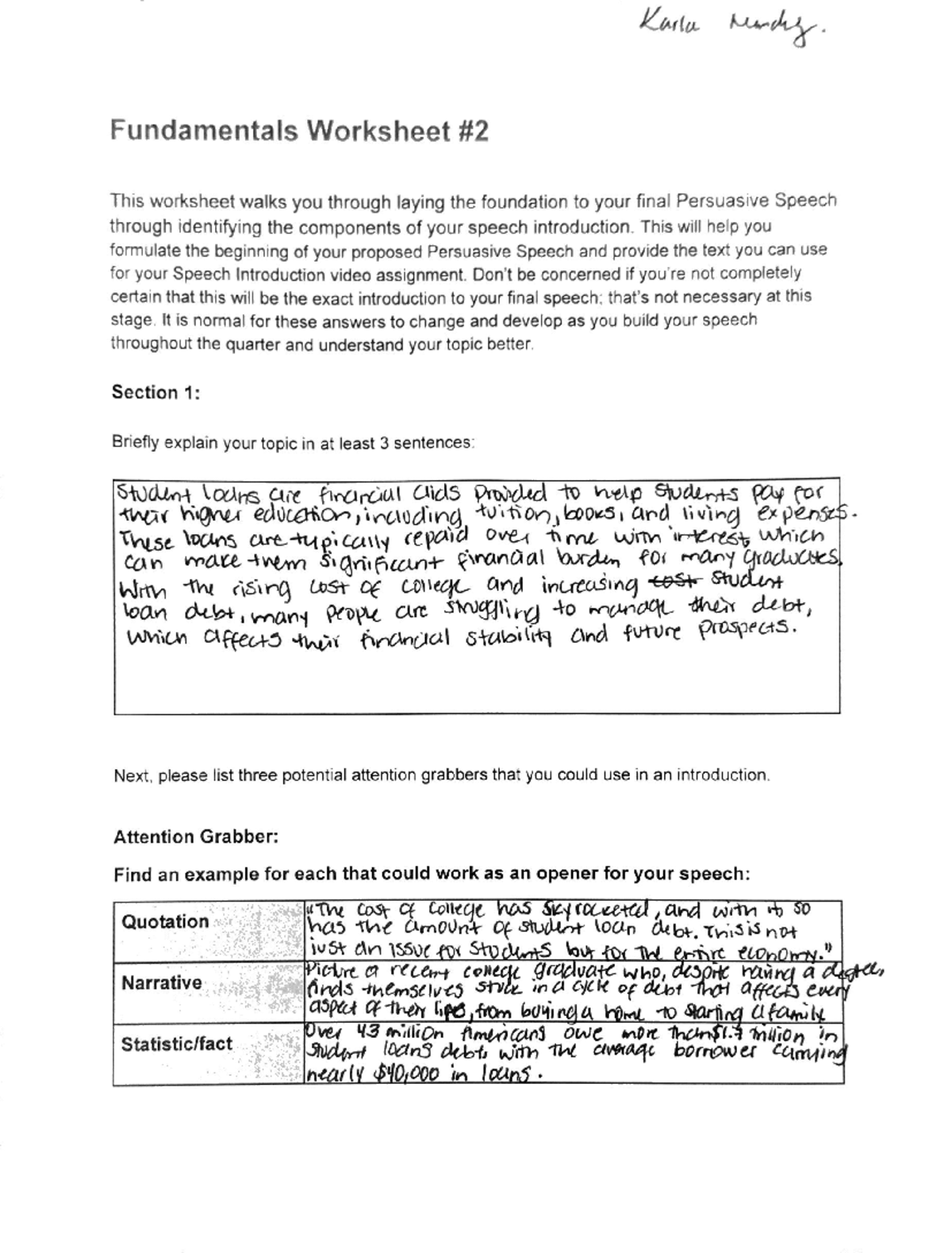 Fundamentals Worksheet #2: Persuasive Speech Intro Guide - Studocu