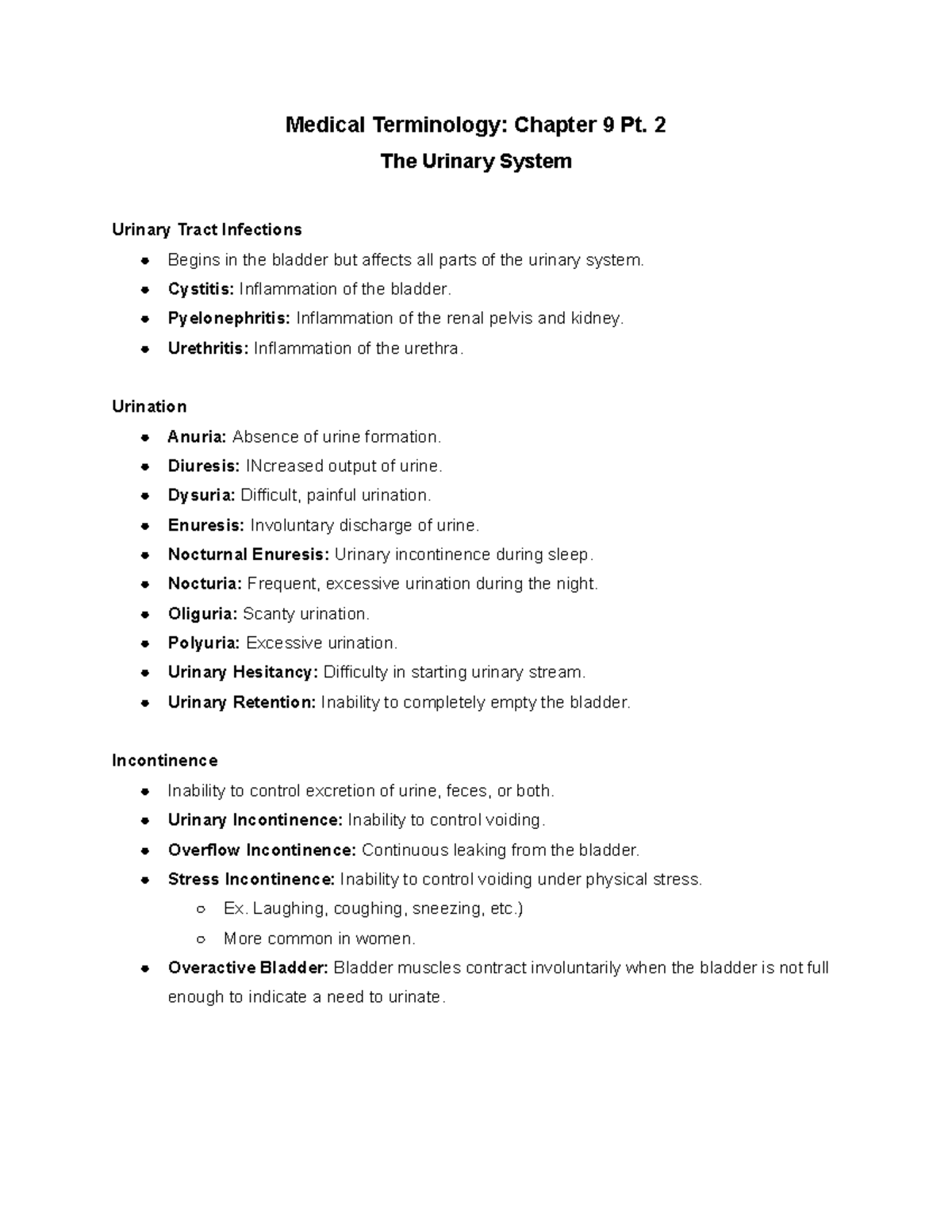 Med Terms Ch 9 Pt 2 - In-Depth Insights on The Urinary System - Studocu