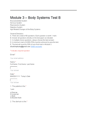 Module 3 A Exam - Module 3 – Body Systems Test A Cardiovascular System ...