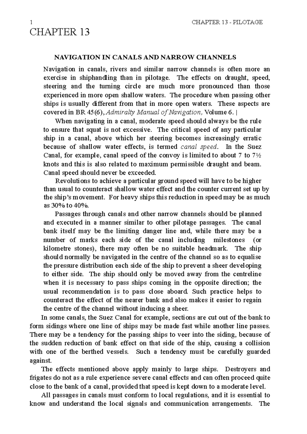 Chapter 13: Navigation Techniques in Canals & Narrow Channels - Studocu