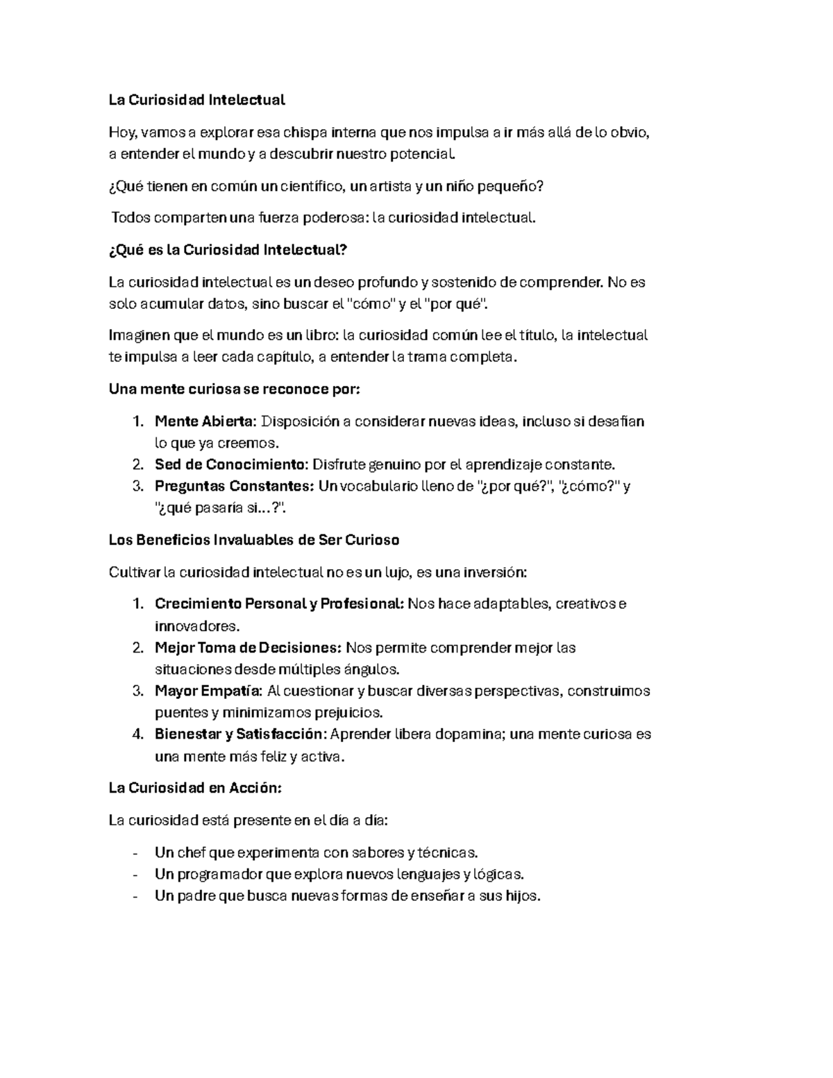 Curiosidad Intelectual: Explorando su Importancia y Beneficios - Studocu