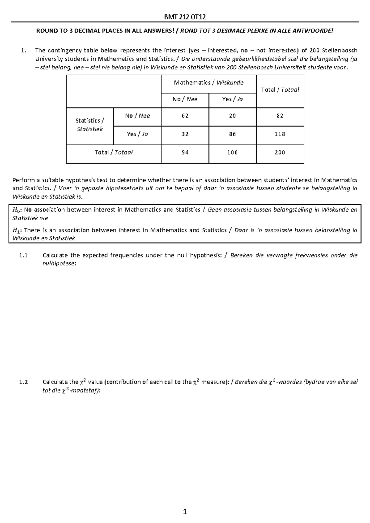 BMT 212 Tutorial 12: Hypothesis Testing in Statistics - Studocu