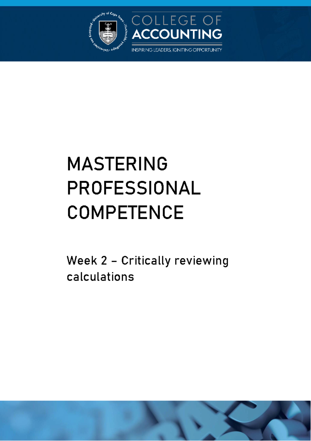 APC Mastering Professional Competence: Week 2 Review of Calculations - Studocu