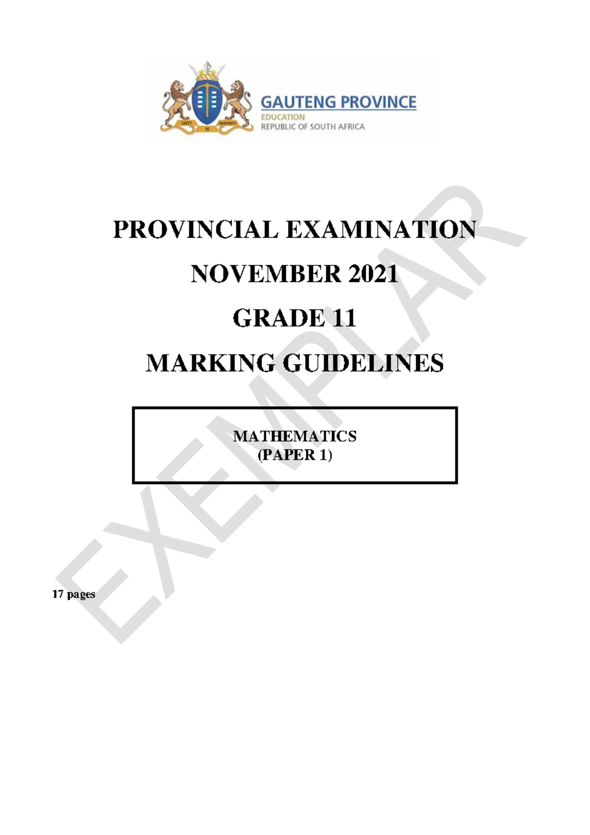 Mathematics P1 Possible Answers - Grade 11 November 2021 Exam Guide ...