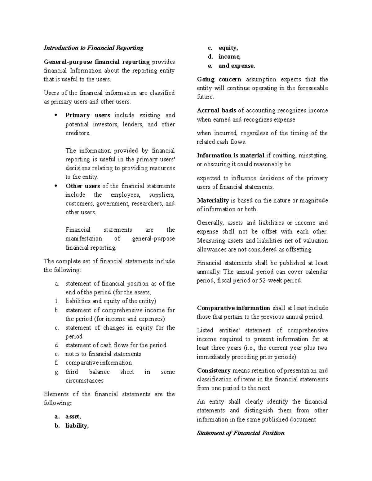Introduction to Financial Reporting: Key Concepts and Elements - Studocu