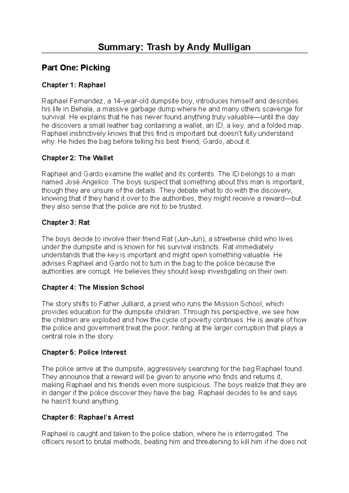 Summary of "Trash" (Andy Mulligan) - Key Themes & Plot Analysis ...