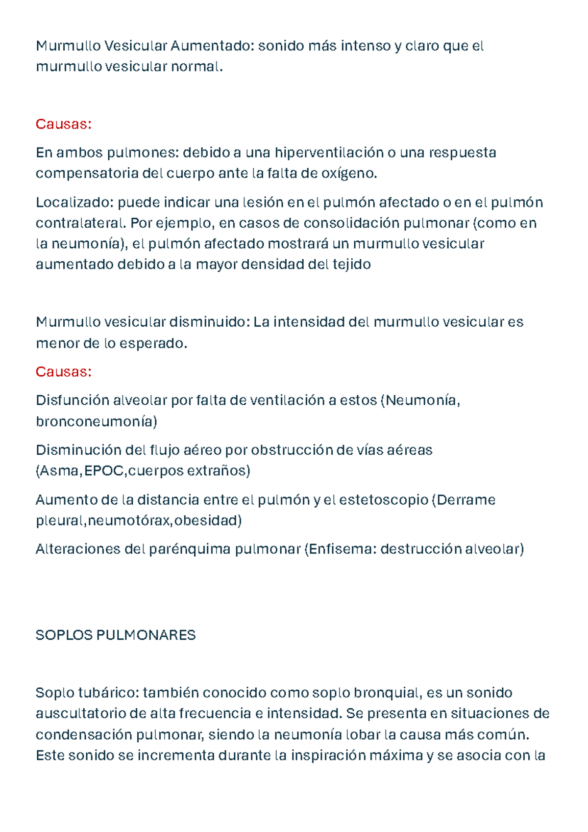Semio: Murmullo Vesicular Aumentado y Disminuido en Pulmones - Studocu
