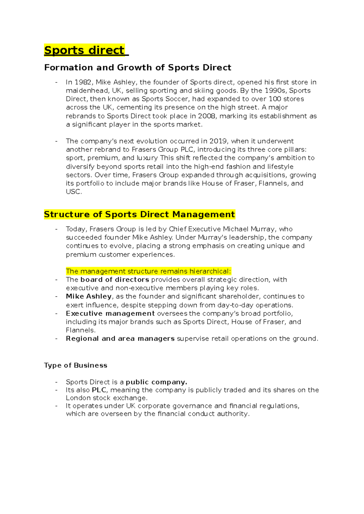Sports Direct: Formation, Growth, and Management Structure Analysis ...