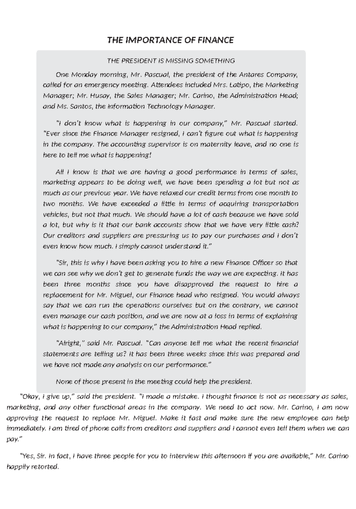 The Importance of Finance in Antares Company Operations: A Case Study ...