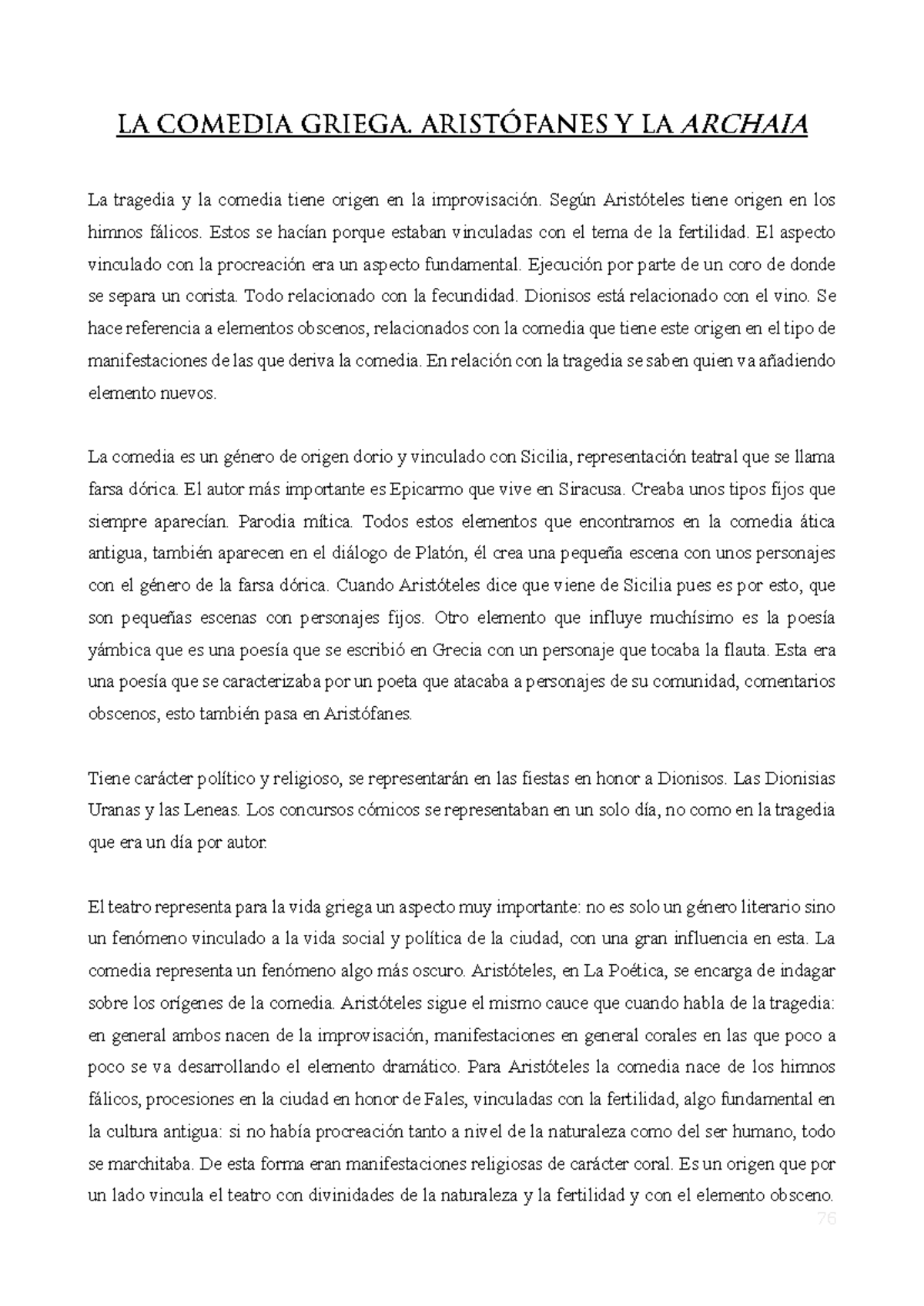 TEMA 8: La Comedia Griega de Aristófanes y su Contexto Histórico - Studocu