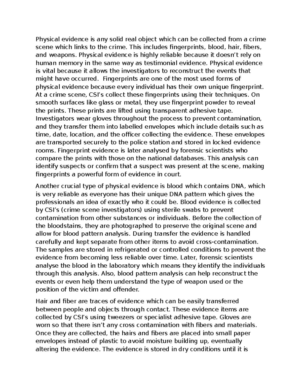 AC1.3: Understanding Physical Evidence in Crime Scene Investigation ...