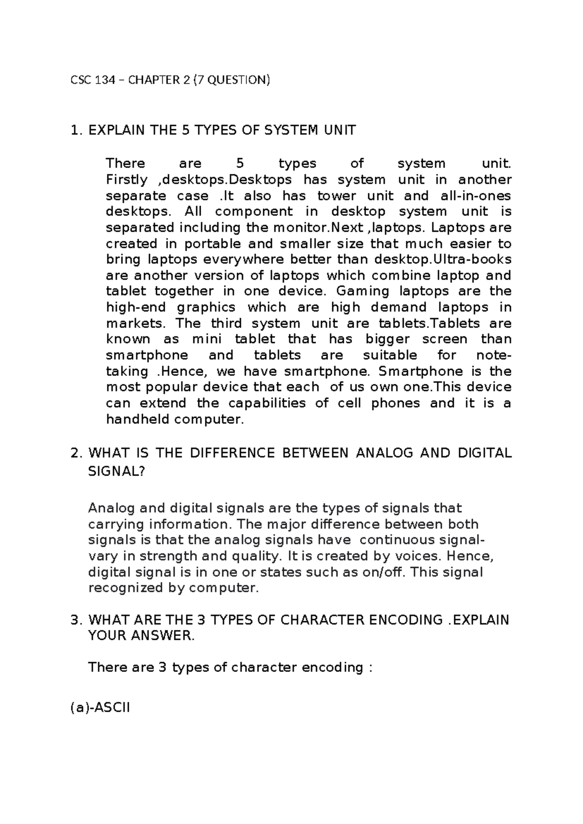 CSC 134 - Chapter 2 (7 Question) - CSC 134 – CHAPTER 2 (7 QUESTION) 1 ...