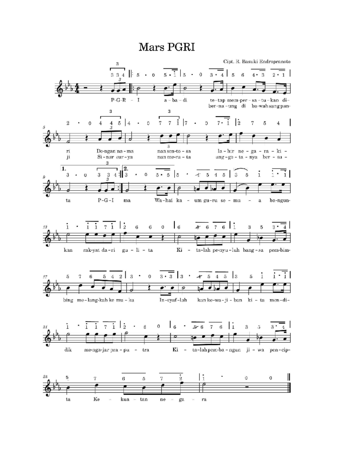 Partitur Mars PGRI - Karya R. Basuki Endropranoto - Studocu
