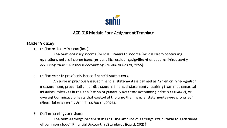 ACC 318 Module 4 Assignment: Key Financial Terms & Concepts - Studocu