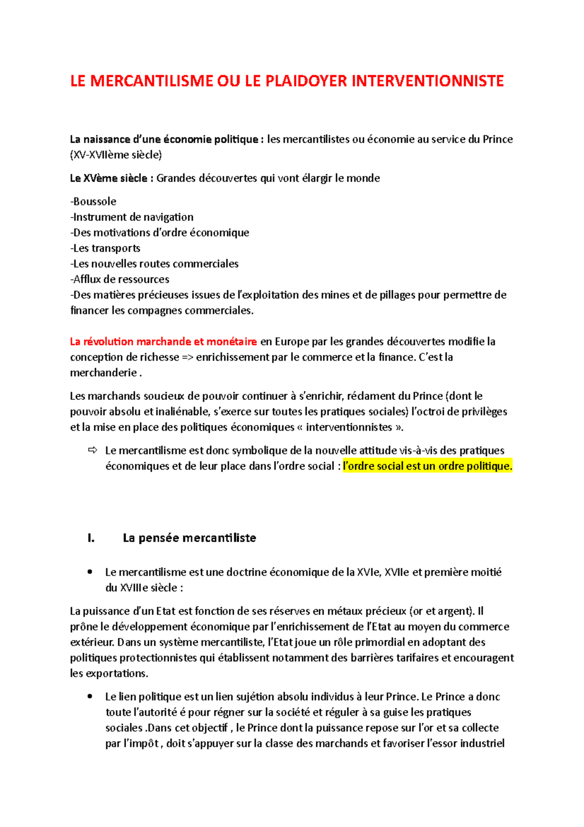 Le Mercantilisme - Notes de Cours Chapitre 1: Concepts et Variantes ...
