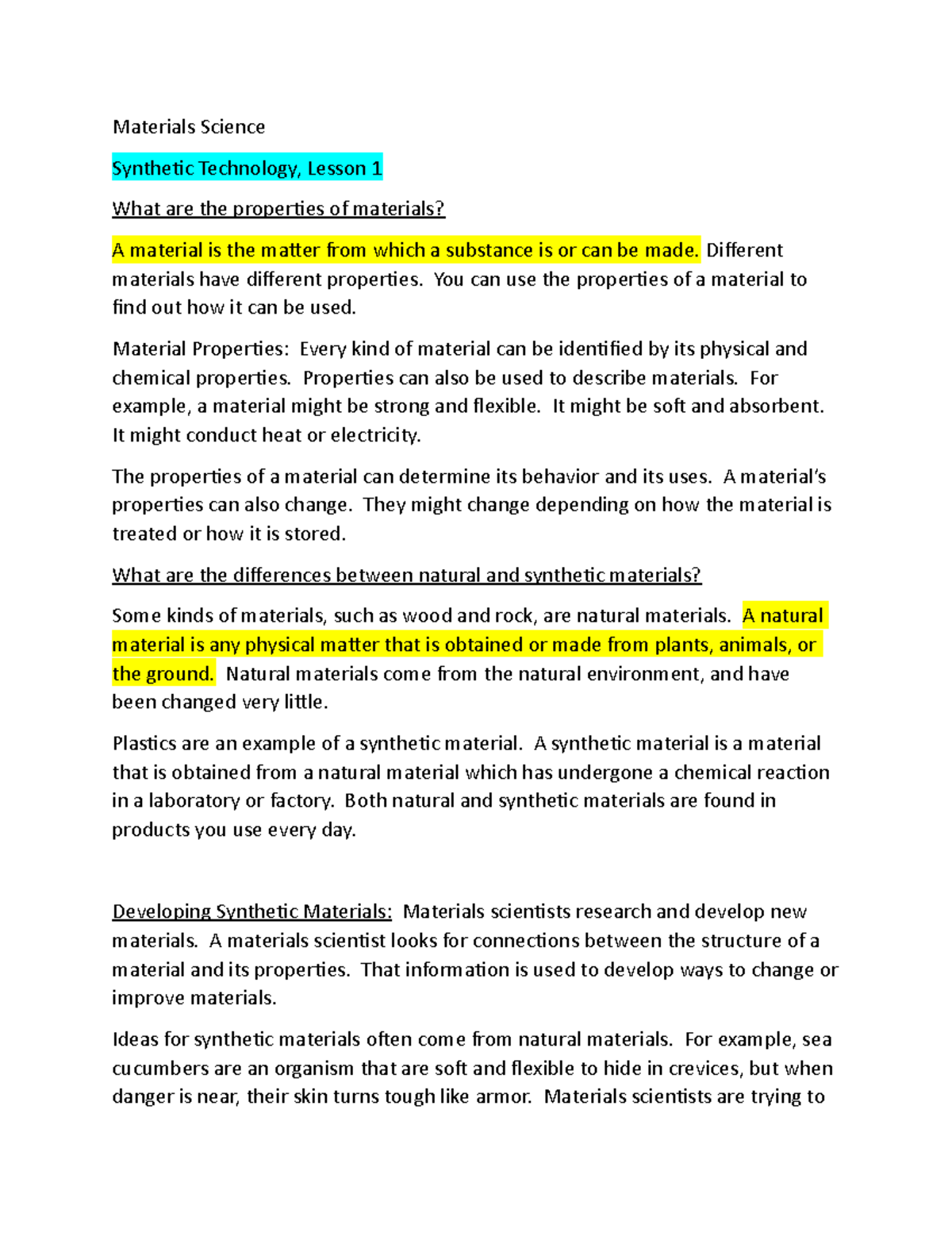 Synthetic Materials - Materials Science Synthetic Technology, Lesson 1 ...