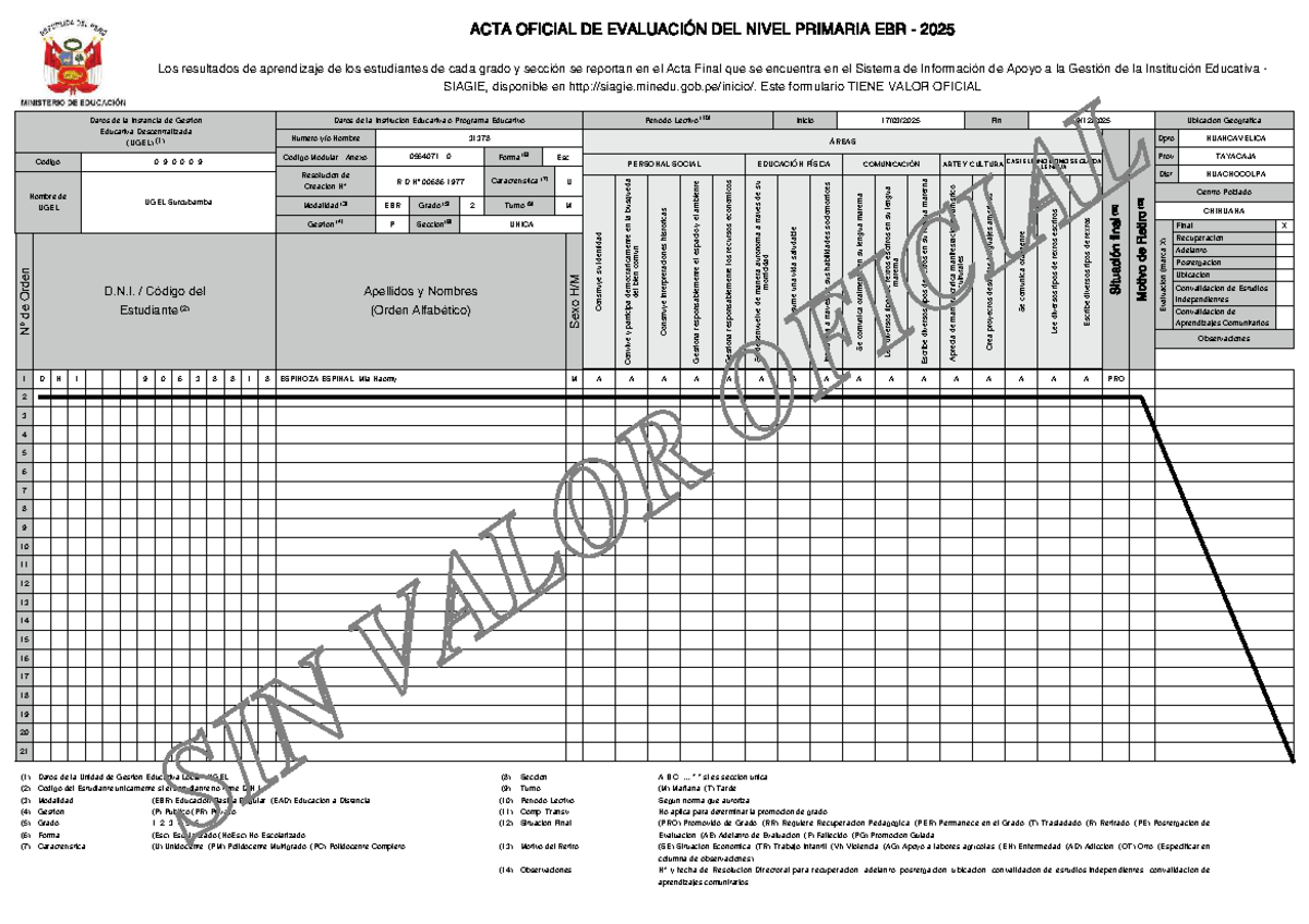 ACTA OFICIAL DE EVALUACIÓN EBR 2° GRADO CHIHUANA 2025 - Studocu