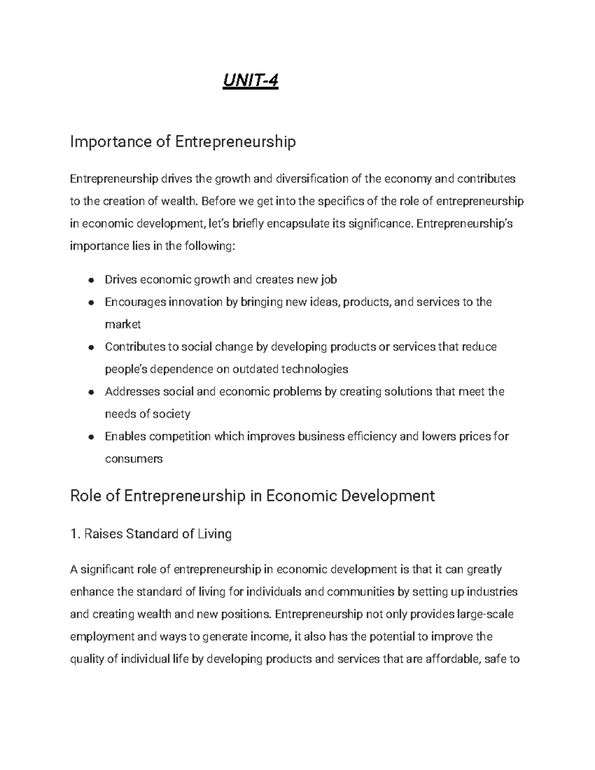 Copy of ED unit 4 - very usefull notes - UNIT- Importance of ...