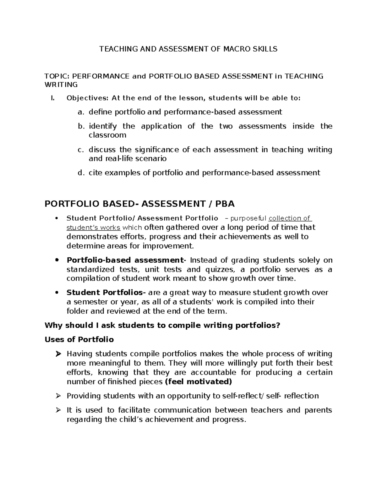 Performance and Portfolio Based Assessment in Teaching Writing ...