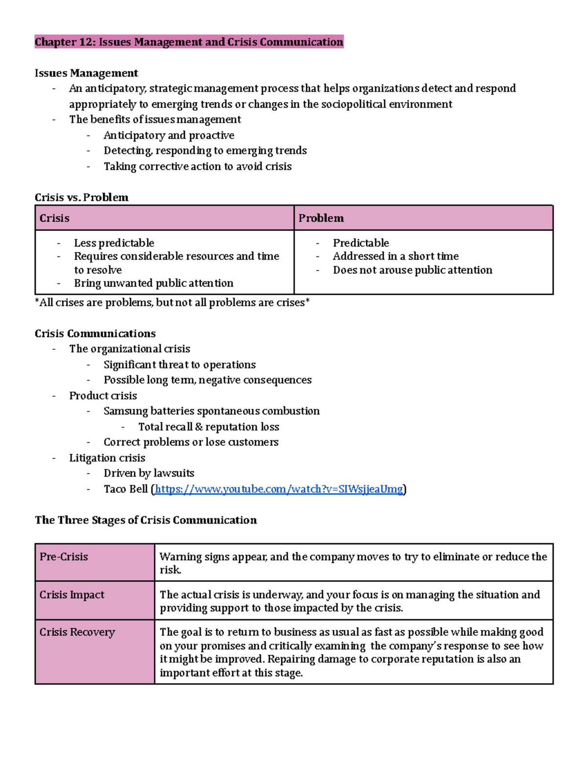 Chapter 12 Issues Management and Crisis Communication - Chapter 12 ...