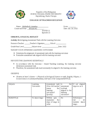 FS1 Episode 12 - ACTIVITY 12. OBSERVING ASSESSMENT FOR LEARNING ...