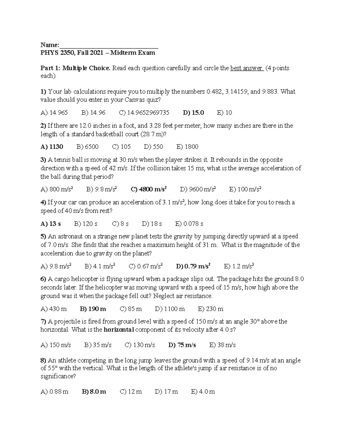 PHYS 2350 Midterm Exam 1 - Comprehensive Questions & Answers - Studocu