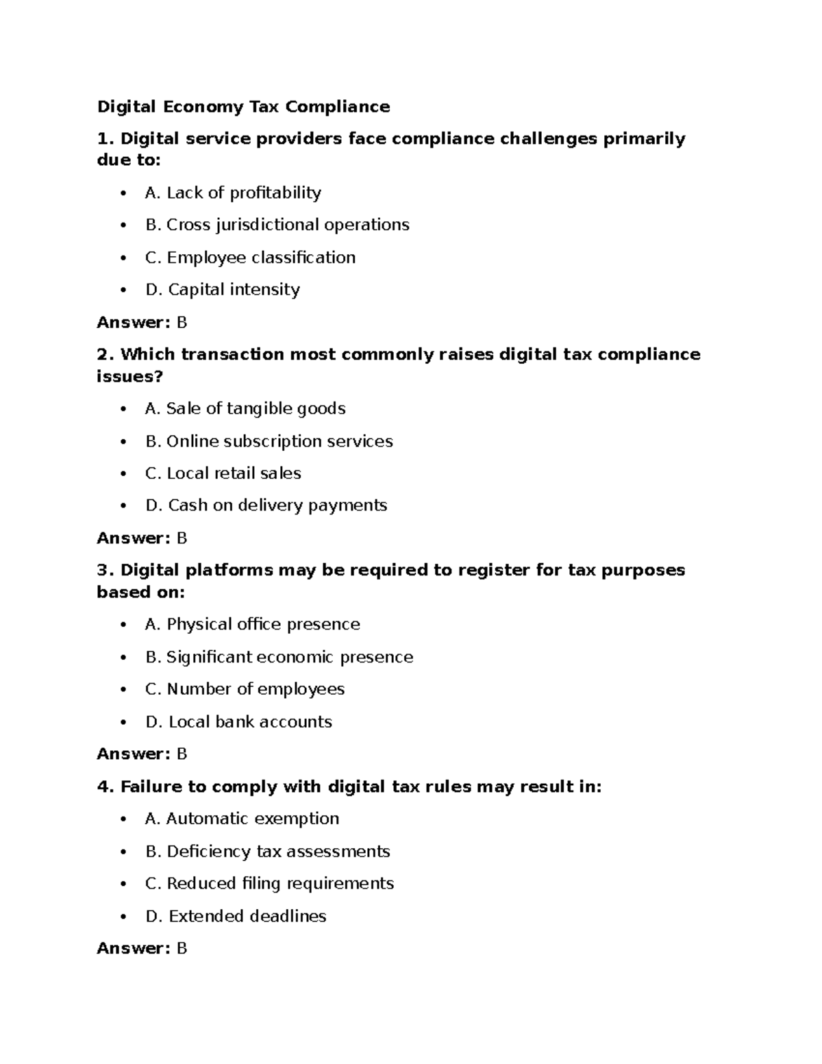 Digital Economy Tax Compliance: Key Challenges & Mechanisms - Studocu