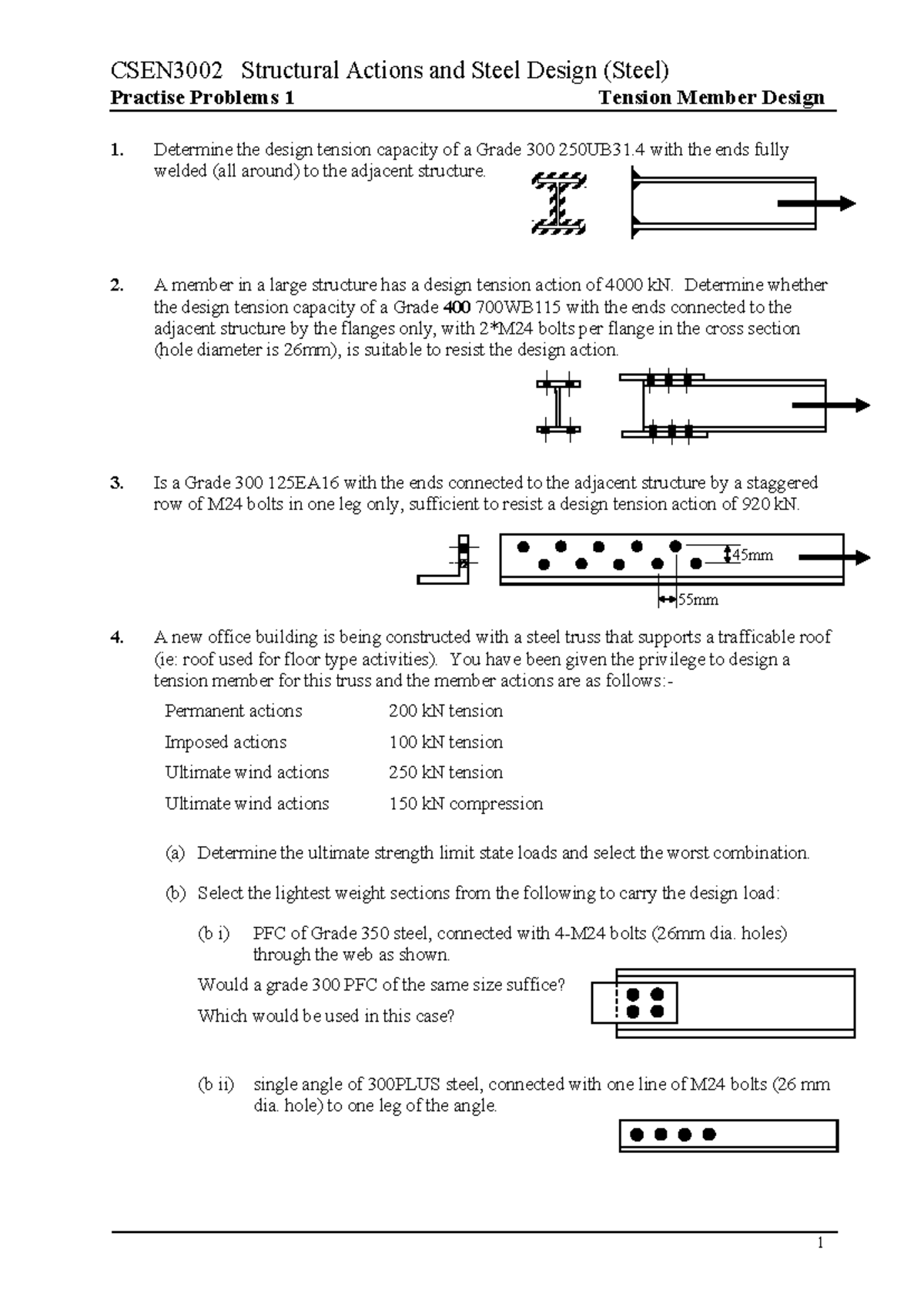 CSEN3002 Structural Actions & Steel Design: Tension Member Practice ...