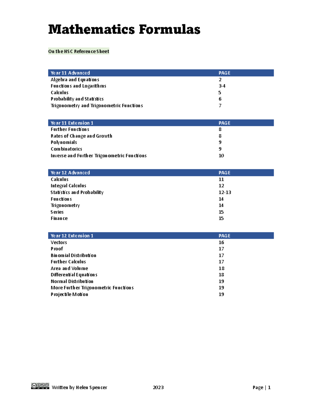 Mathematics Adv Ext1 - Key Formulas and Concepts Overview for HSC - Studocu